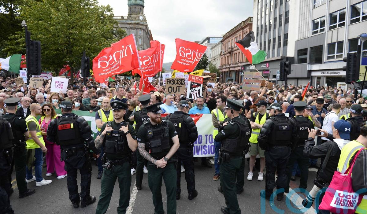 Hundreds gather to counter anti-immigration protest in Belfast ...