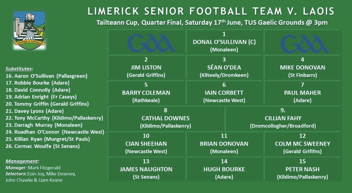 Limerick name strong team for Tailteann Cup quarter-final against Laois ...