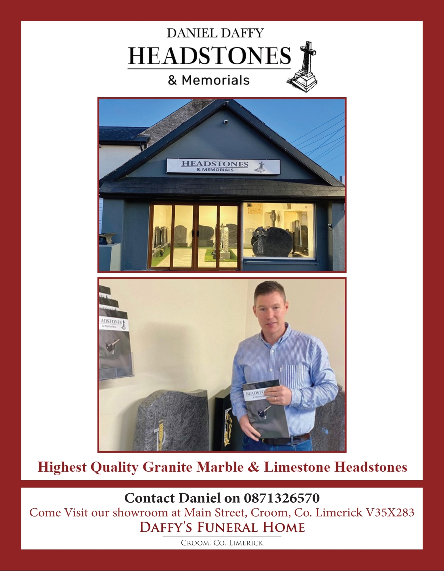 Daniel Daffy Headstones & Memorials opens new showroom in Croom, Co Limerick - Limerick Live