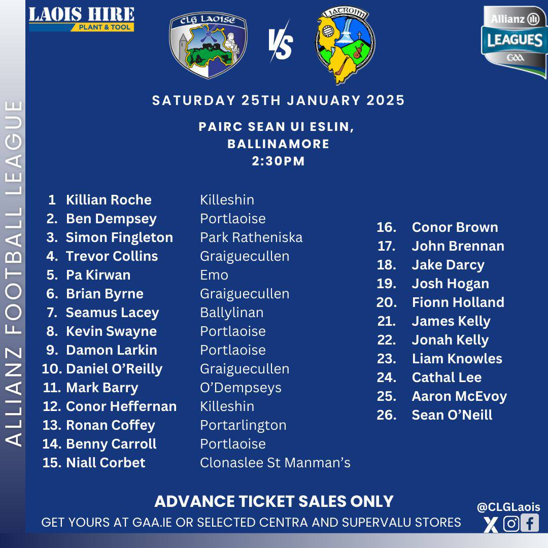 Laois GAA's Justin McNulty names starting 15 for Leitrim clash and 37 ...